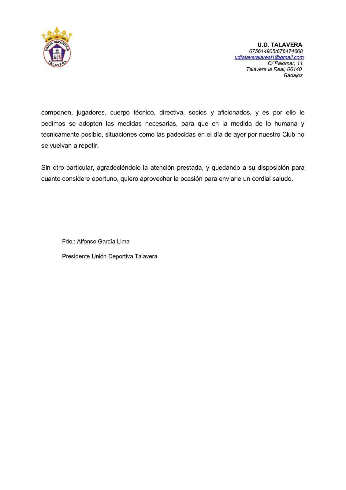 UDTalavera on Twitter: "COMUNICADO OFICAL: El club a presentado una queja formal ante los ...