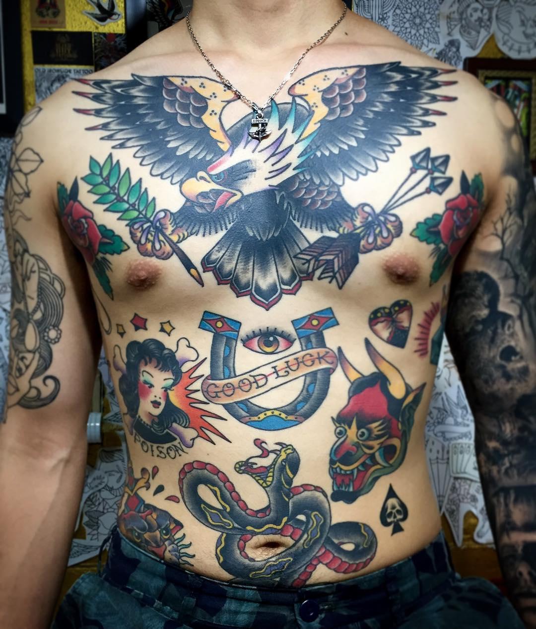 Sailor Jerry Eagle Chest Tattoos