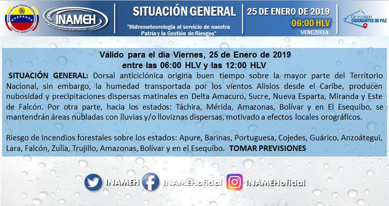 INAMEH on Twitter: "#25Ene #INAMEHInforma Pronóstico meteorológico válido para el Viernes, 25 de ...