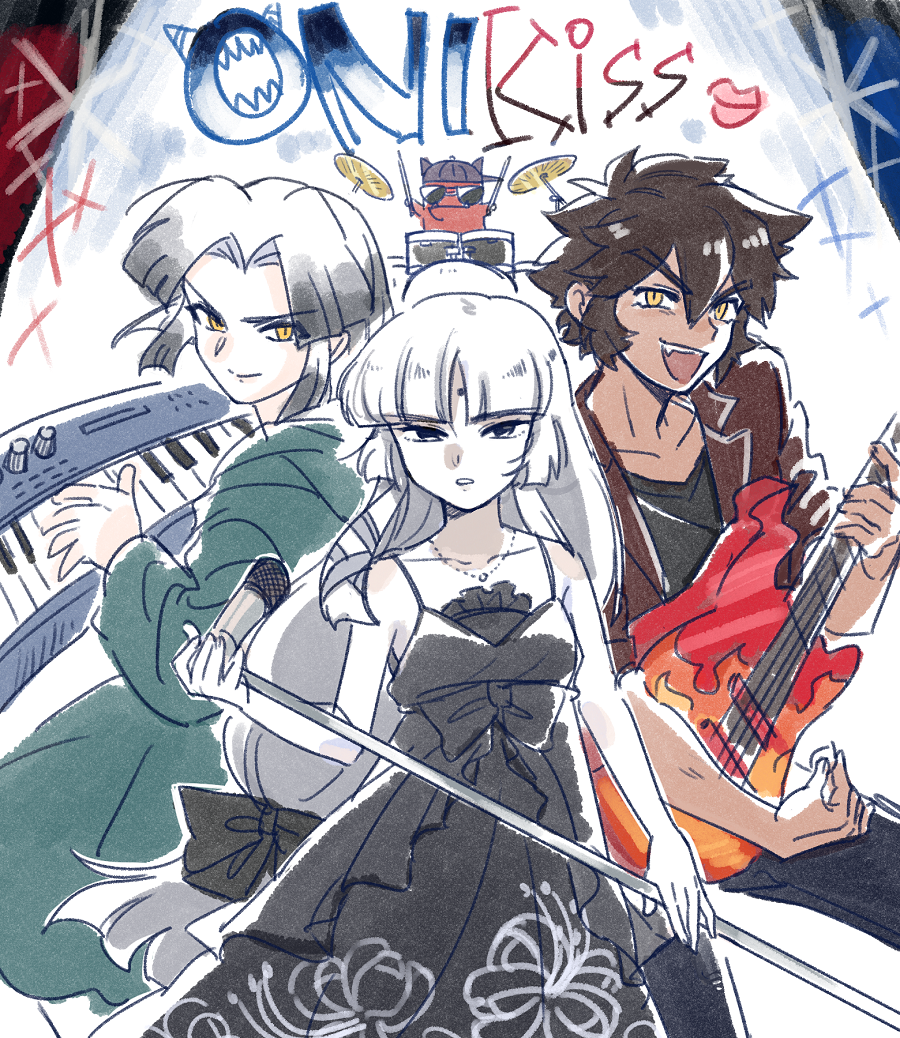 「だるまガールズの前に立ちふさがる新進気鋭の人気バンドONIkiss #となりの地」|東屋こけ丸のイラスト