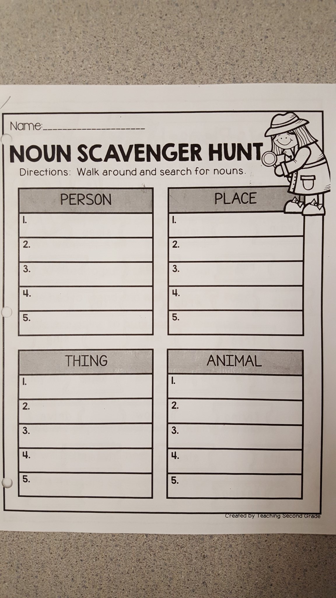 First Grade Classroom Scavenger Hunt