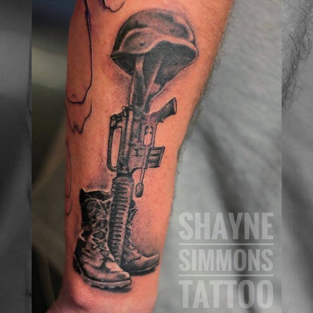 Military Memorial Boots Rifle Helmet Tattoo