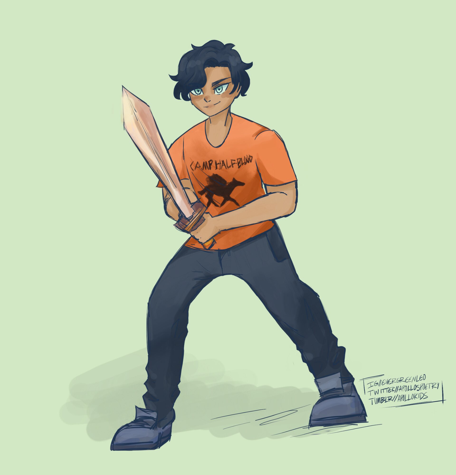 Percy Jackson Holding Sword