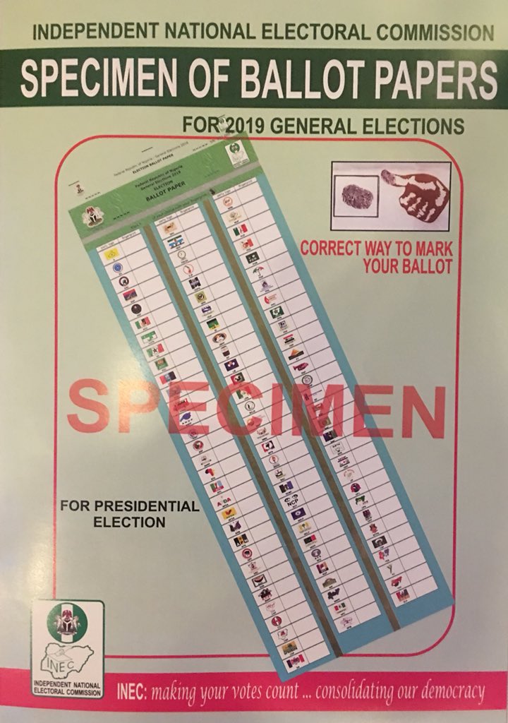 INEC Nigeria on Twitter: "Specimen of Ballot Papers for the #NigeriaDecides2019 elections ...