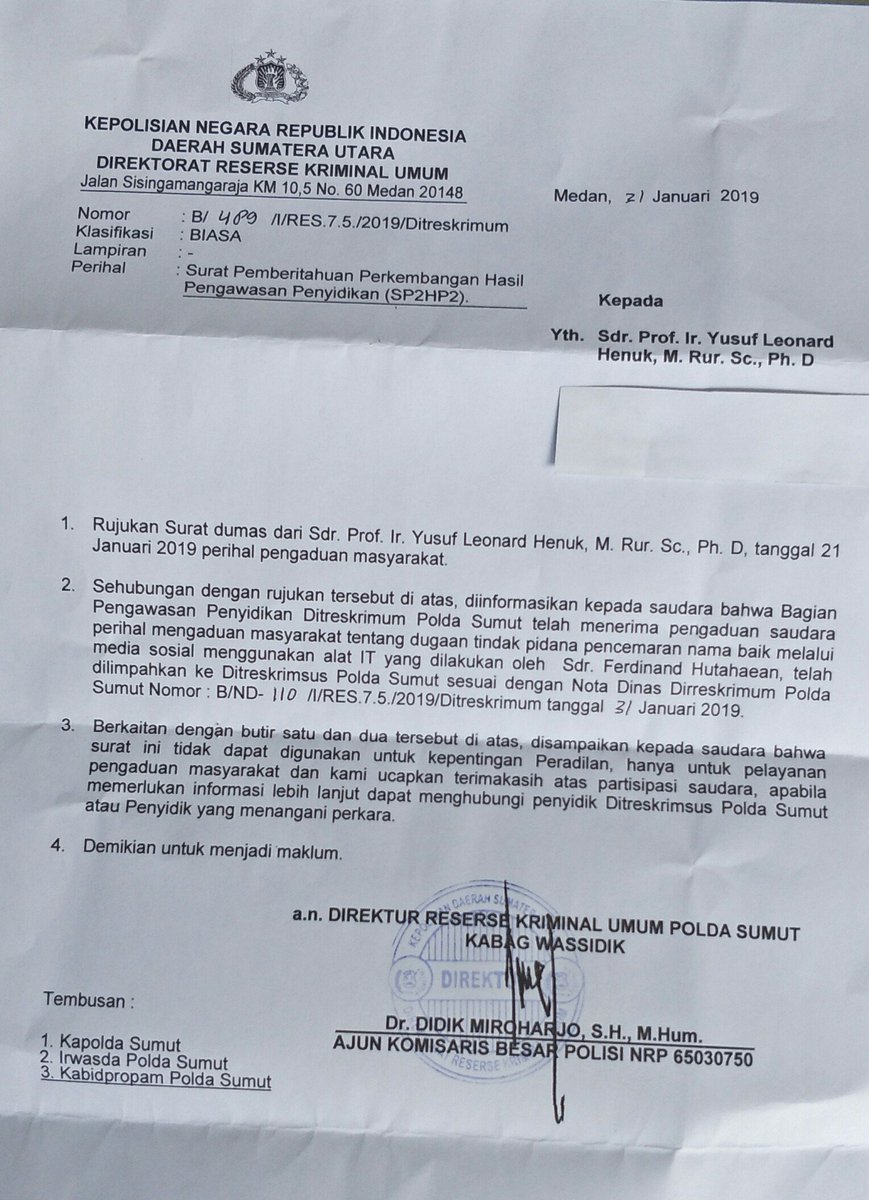 Contoh Surat Laporan Pencemaran Nama Baik