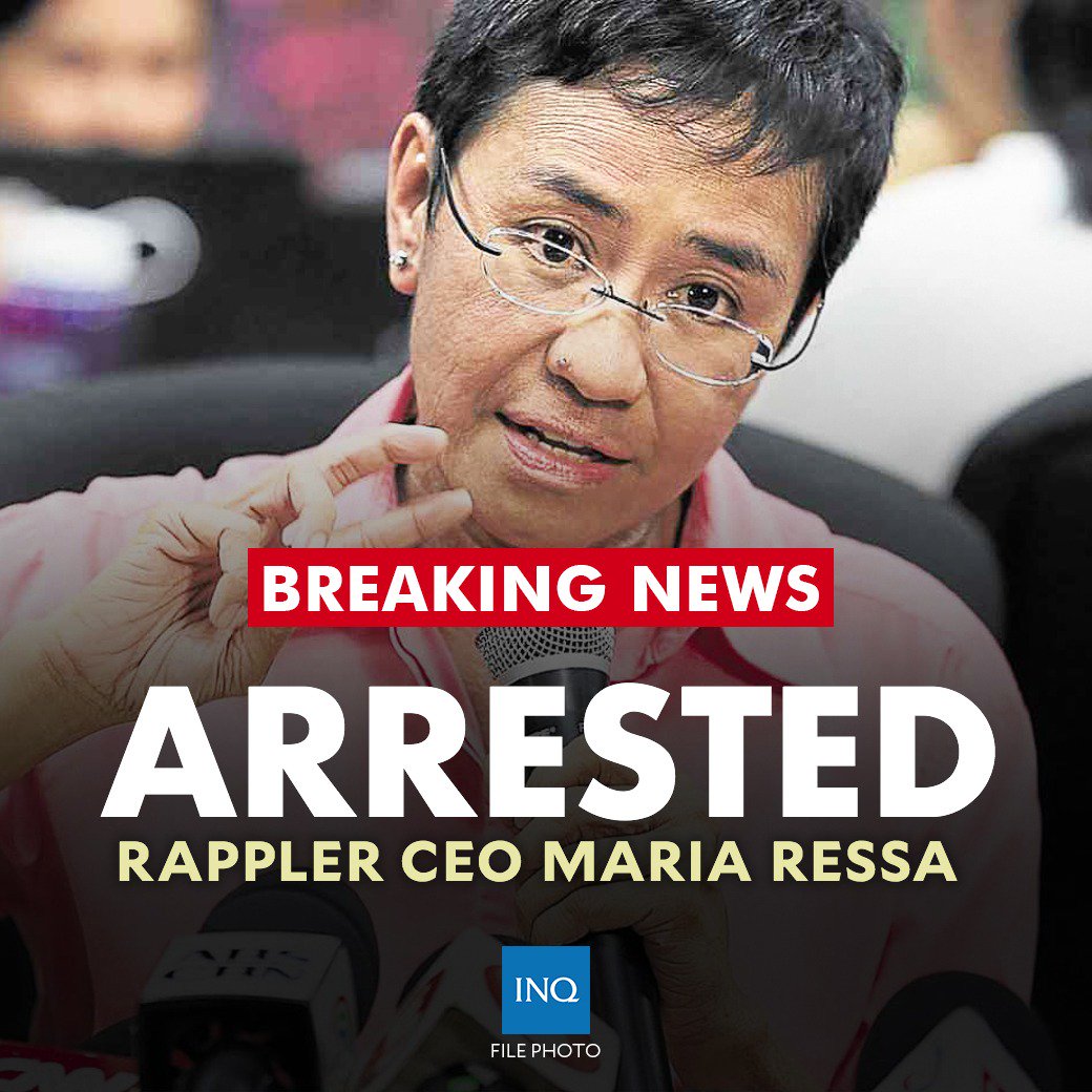 BREAKING: Rappler’s Chief Executive Officer Maria Ressa was arrested ...