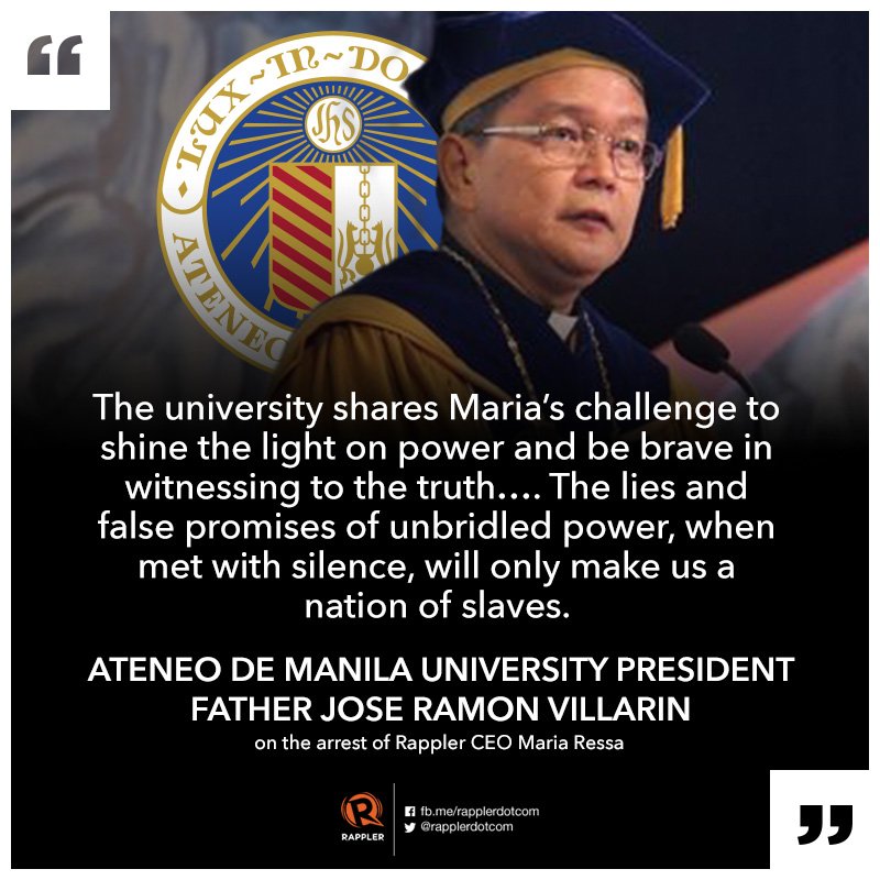 Ateneo de Manila University President Fr Jose Ramon Villarin, expressed ...