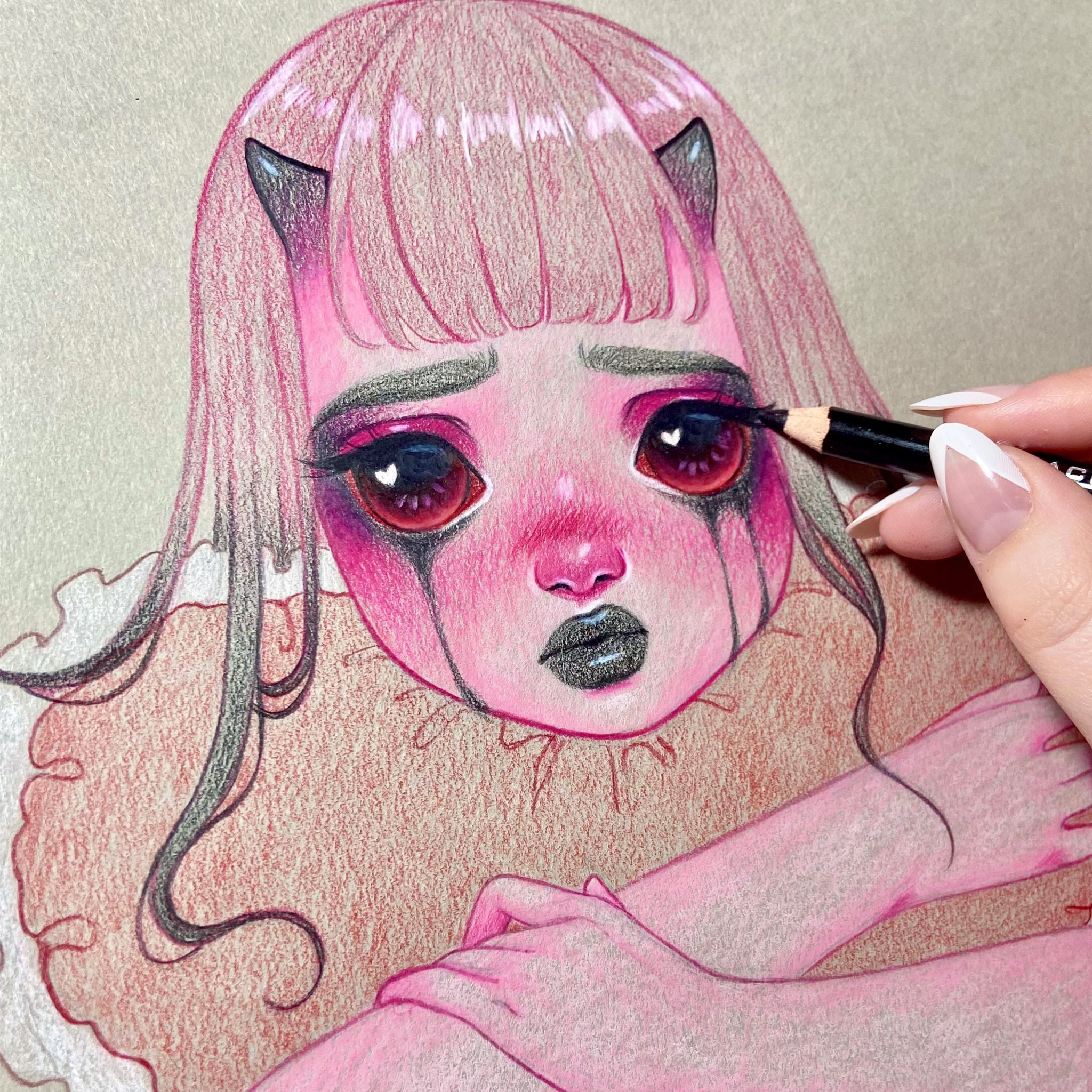 Sad Demon Girl Drawing