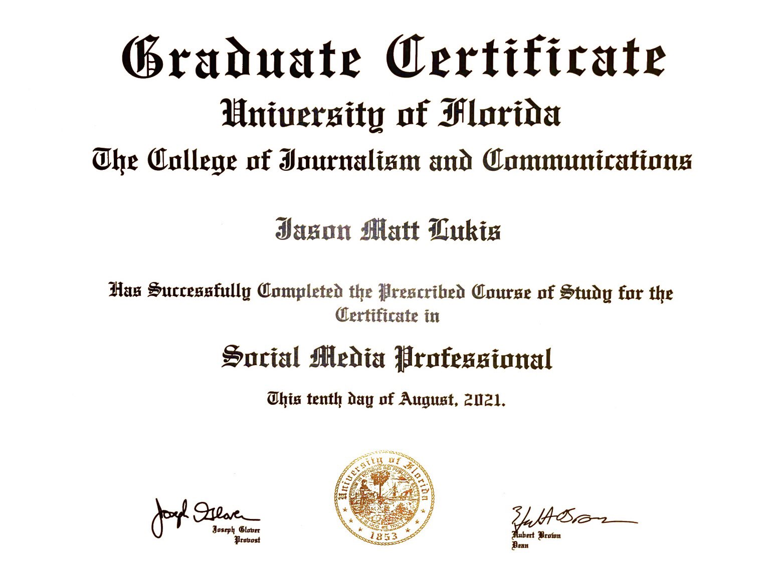 University Degree Certificate 2022