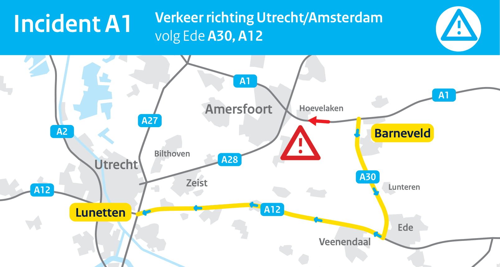 Rijkswaterstaat Verkeersinformatie on Twitter: "⚠️ | Het incident op de #A1 bij Amersfoort kan ...
