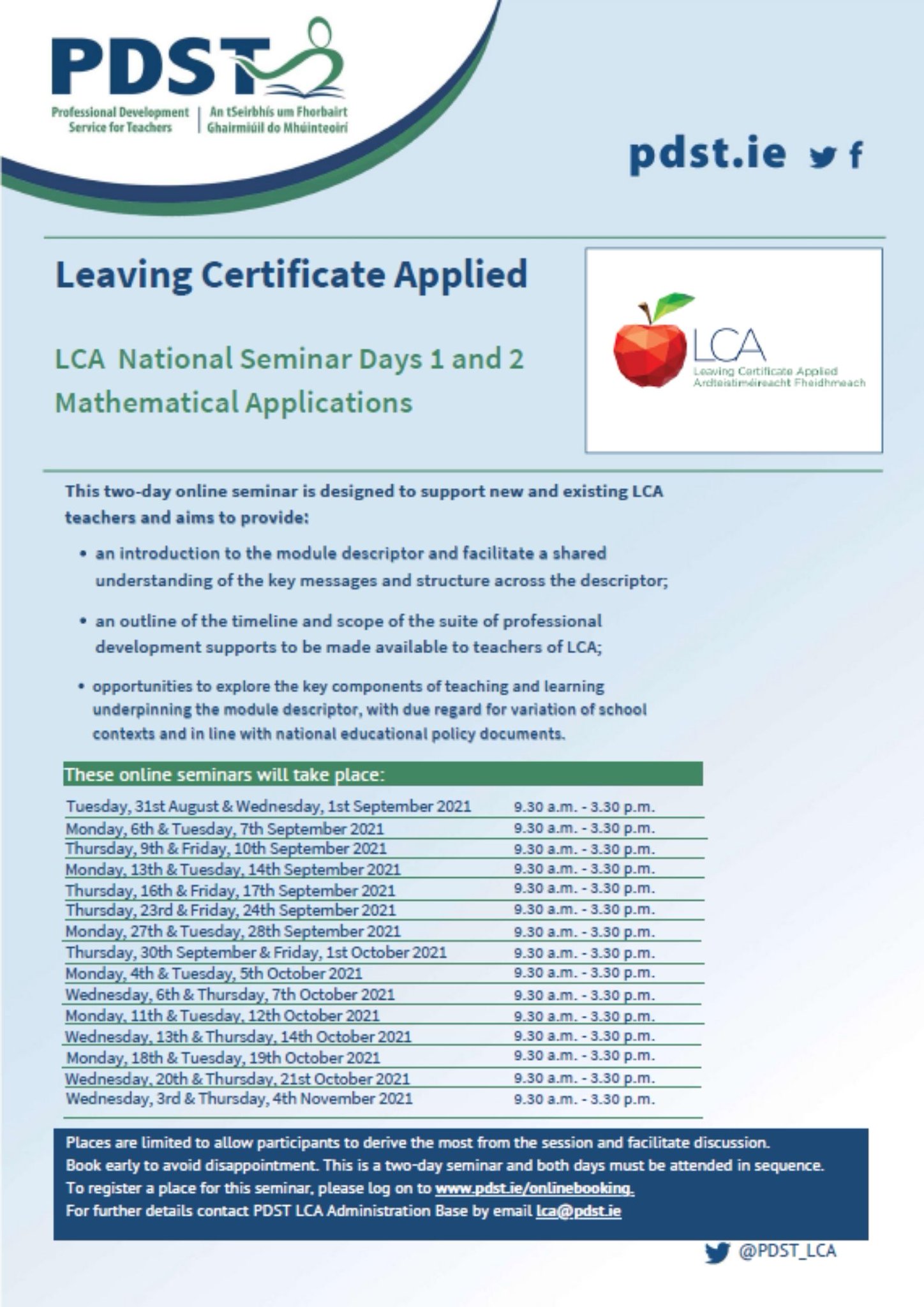 PDST on Twitter: "Seminars for teachers currently teaching LCA Year 1 English and Communications ...