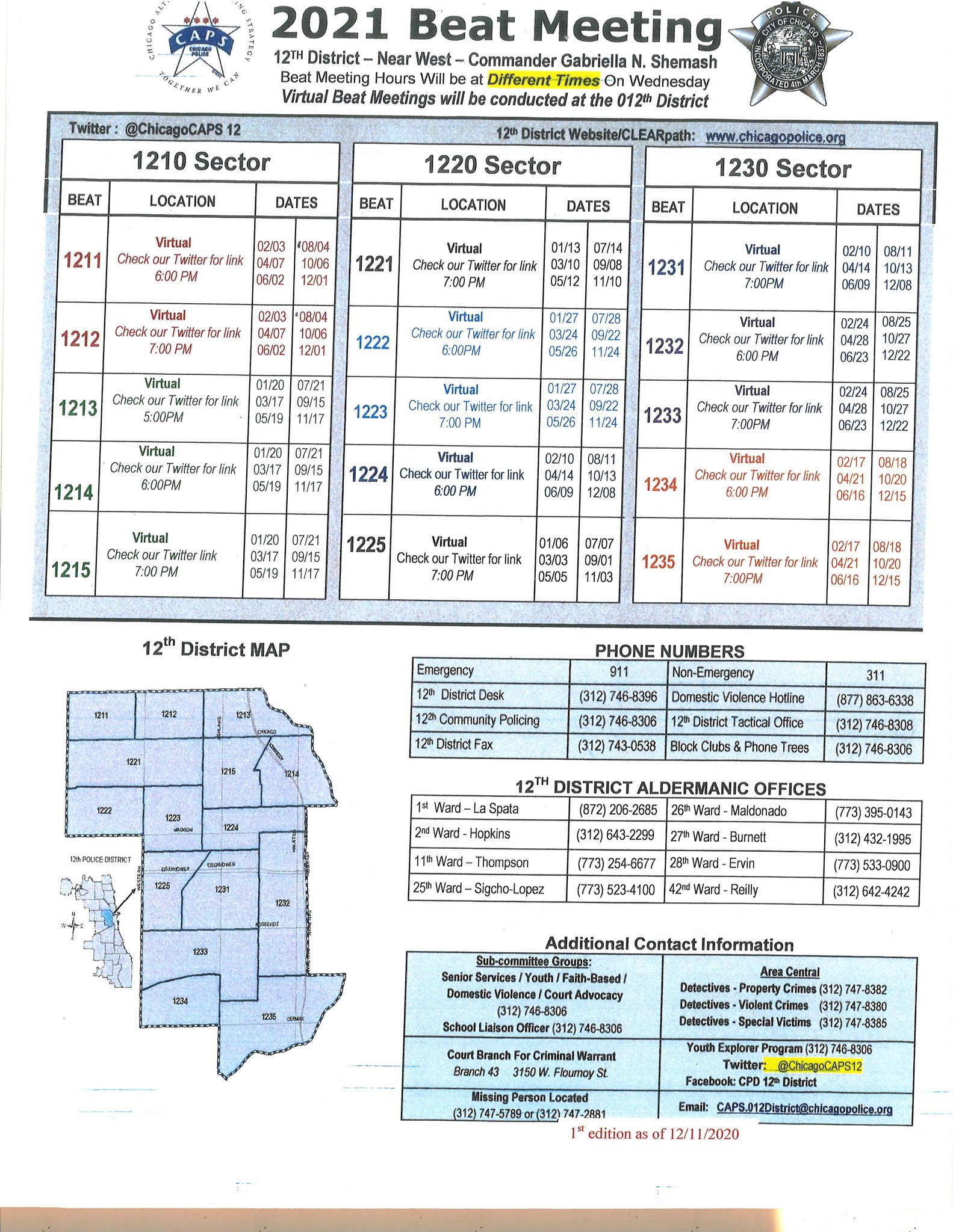 Chicago Police, 12th District Near West on Twitter: "012th District 2021 Beat Meeting Schedule ...