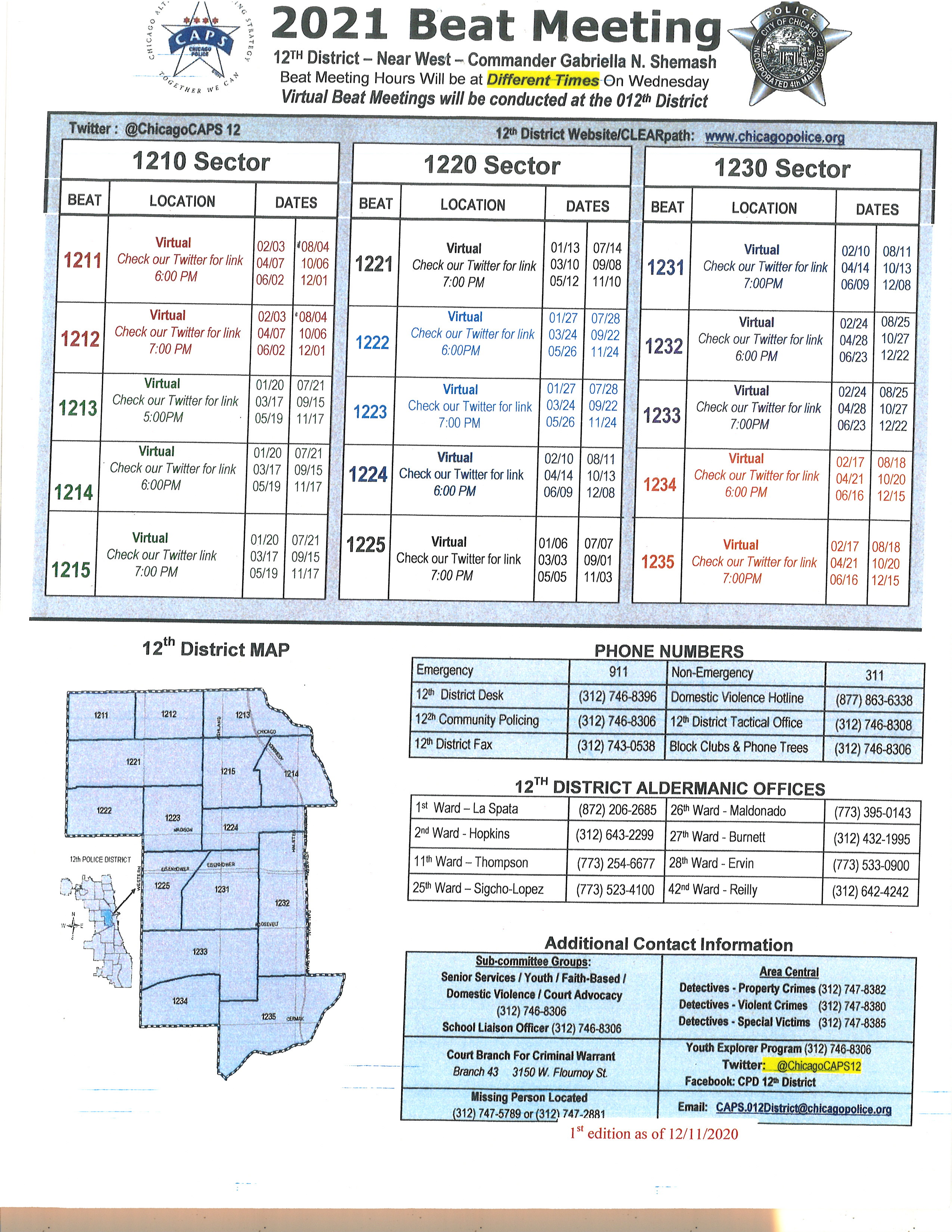 Chicago Police, 12th District Near West on Twitter: "012th District 2021 Beat Meeting Schedule ...