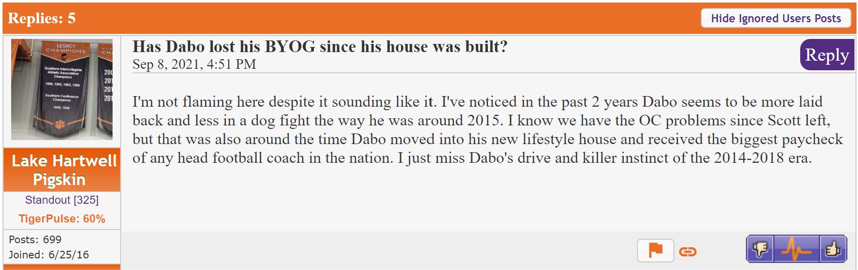Message Board Geniuses on Twitter: "Dabo builds a nice new house and loses his killer instinct ...