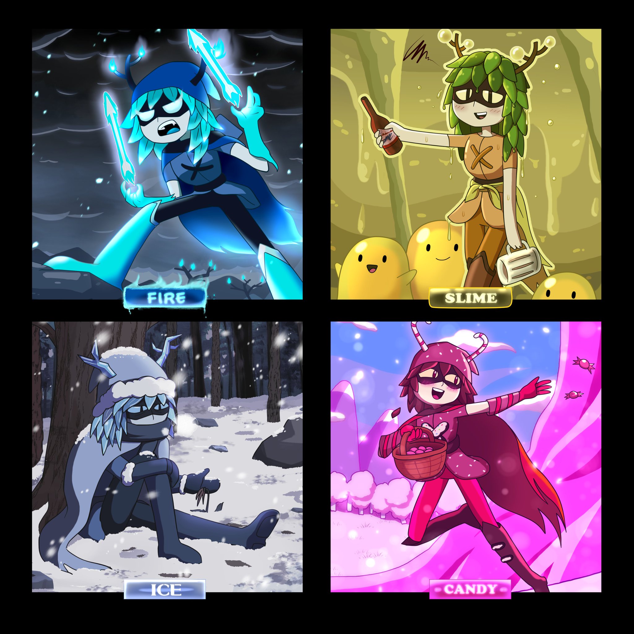 sweetspidercider on Twitter: "4 elemental Huntress Wizards! 😡🥴😔🥰 #AdventureTime https://t.co ...