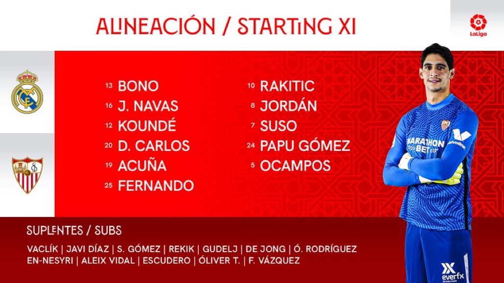 Sevilla's starting XI. : r/realmadrid