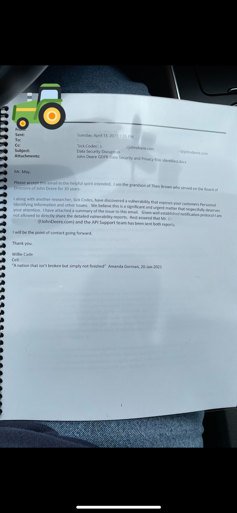 Sick.Codes on Twitter: "@benestens We sent @JohnDeere an actual hard copy of the vulnerabilities ...