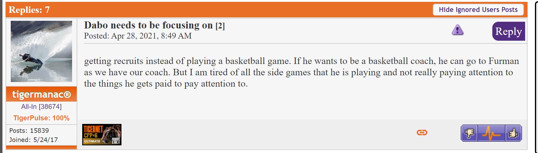 Message Board Geniuses on Twitter: "#Clemson fan wants Dabo to do nothing but coach football and ...
