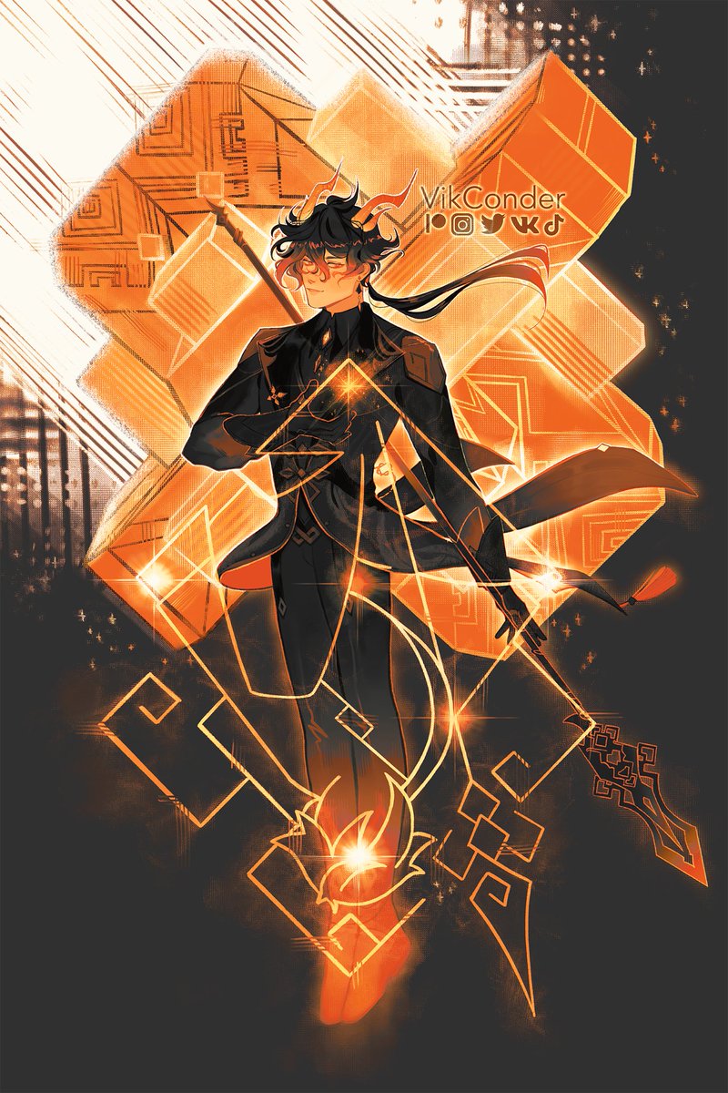 「Zhongli wishes you all good luck 🔸🔶 」|ʞ ı ʌ • в и к 🦊🍑🧡のイラスト