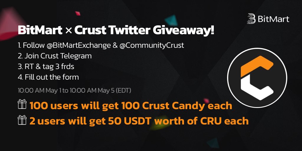 BitMart.Exchange on Twitter: " #BitMart #Crust Twitter Giveaway 1⃣Follow @BitMartExchange ...