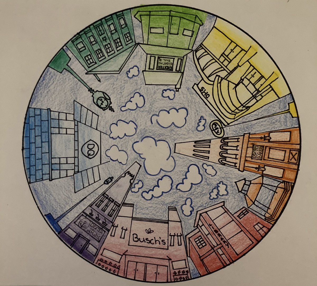 Perspective Drawing City In Colour