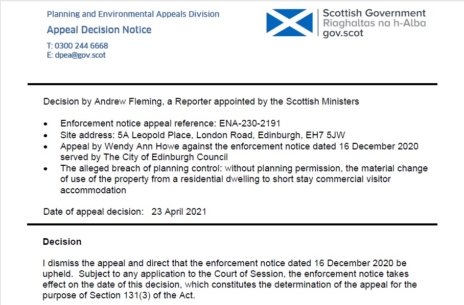 PLACE Edinburgh - Another appeal by an Airbnb owner turned down for ...