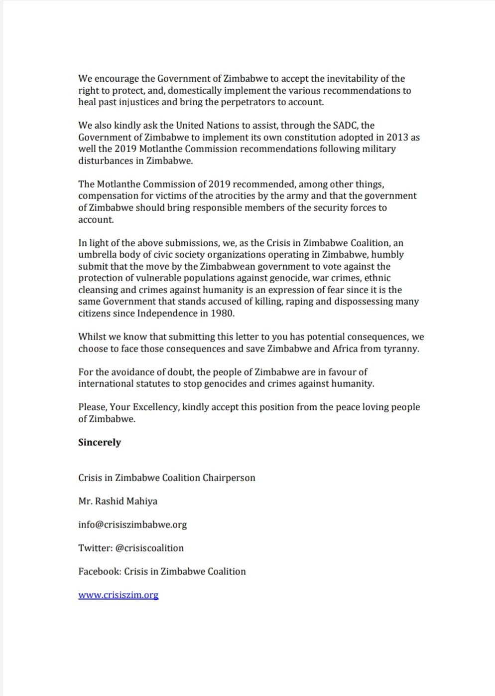 Crisis Coalition@20 on Twitter: "Open letter to the @UN @UNsecretaryG H ...