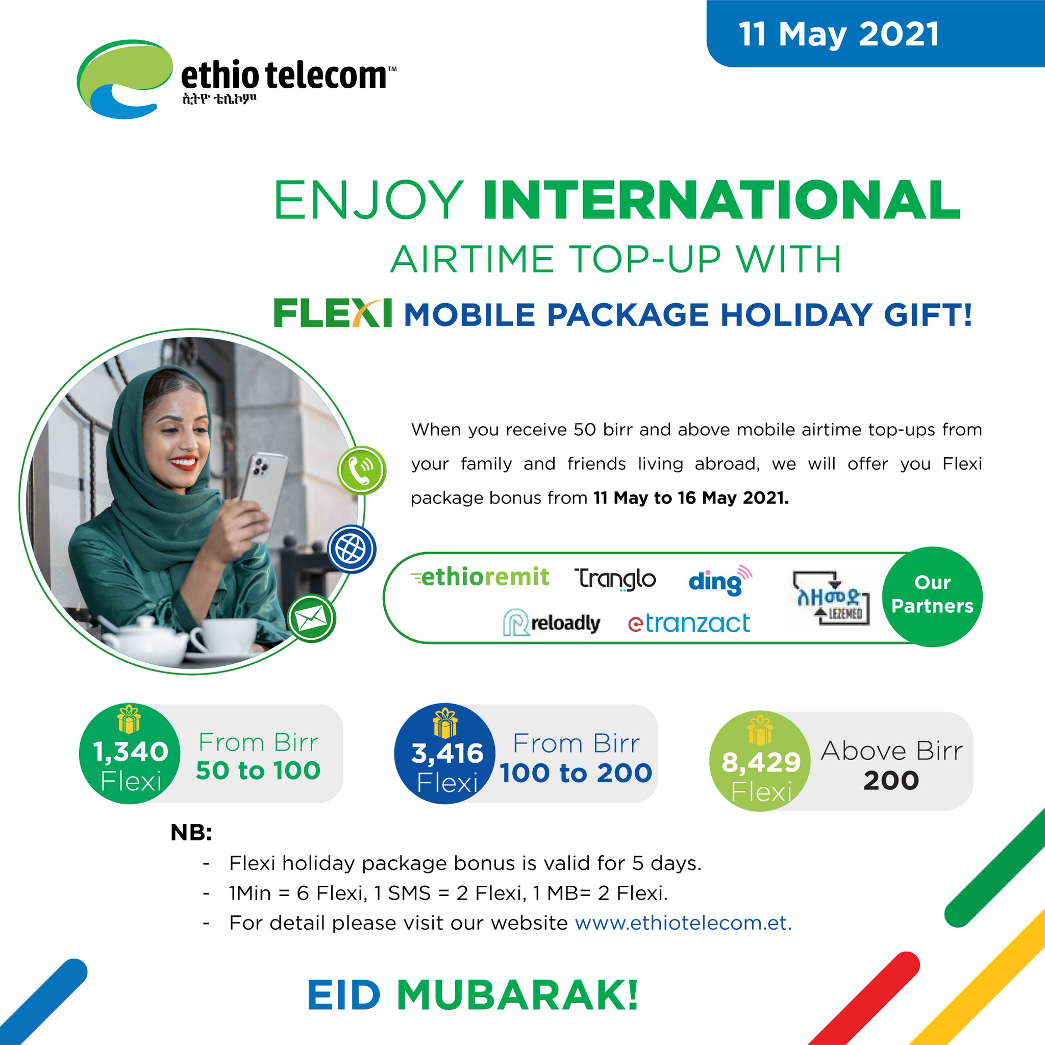 Ethio telecom on Twitter: "We are delighted to offer you Flexi package bonus upon receiving 50 ...