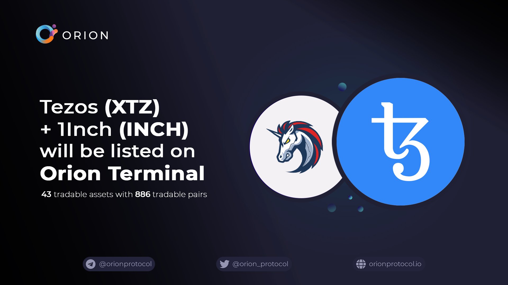 Orion Protocol on Twitter: "$XTZ + $INCH added to #OrionTerminal 🚀 The ...