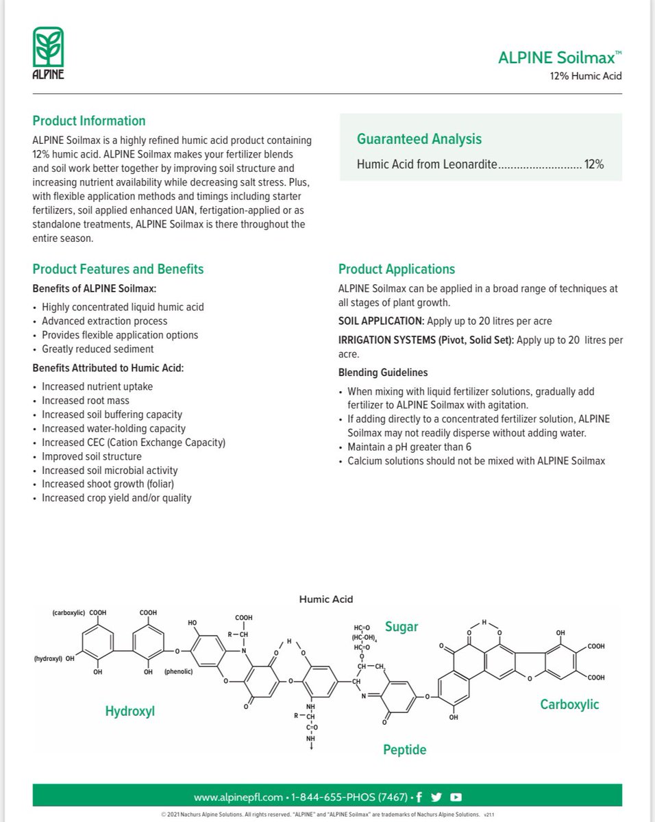 ALPINE on Twitter: "ALPINE Soilmax 12% Humic Acid. Great option for in furrow as well as side ...