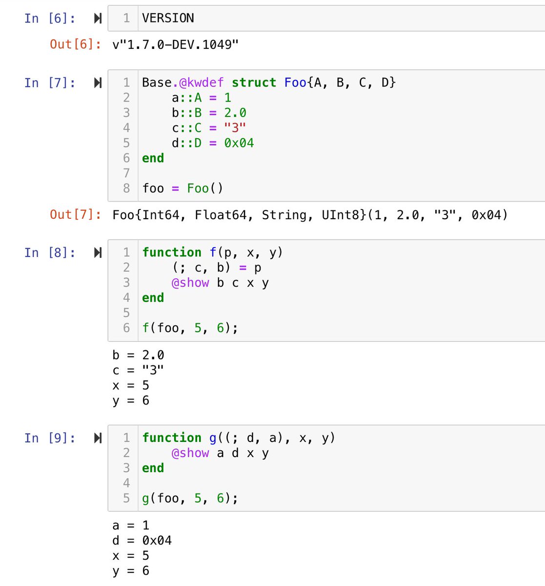 黒木玄 Gen Kuroki on Twitter: "#Julia言語 v1.7以上で使える(; a, b) = pのシンタックスは、pがstructでも使えます。 Base.@ kwdef ...