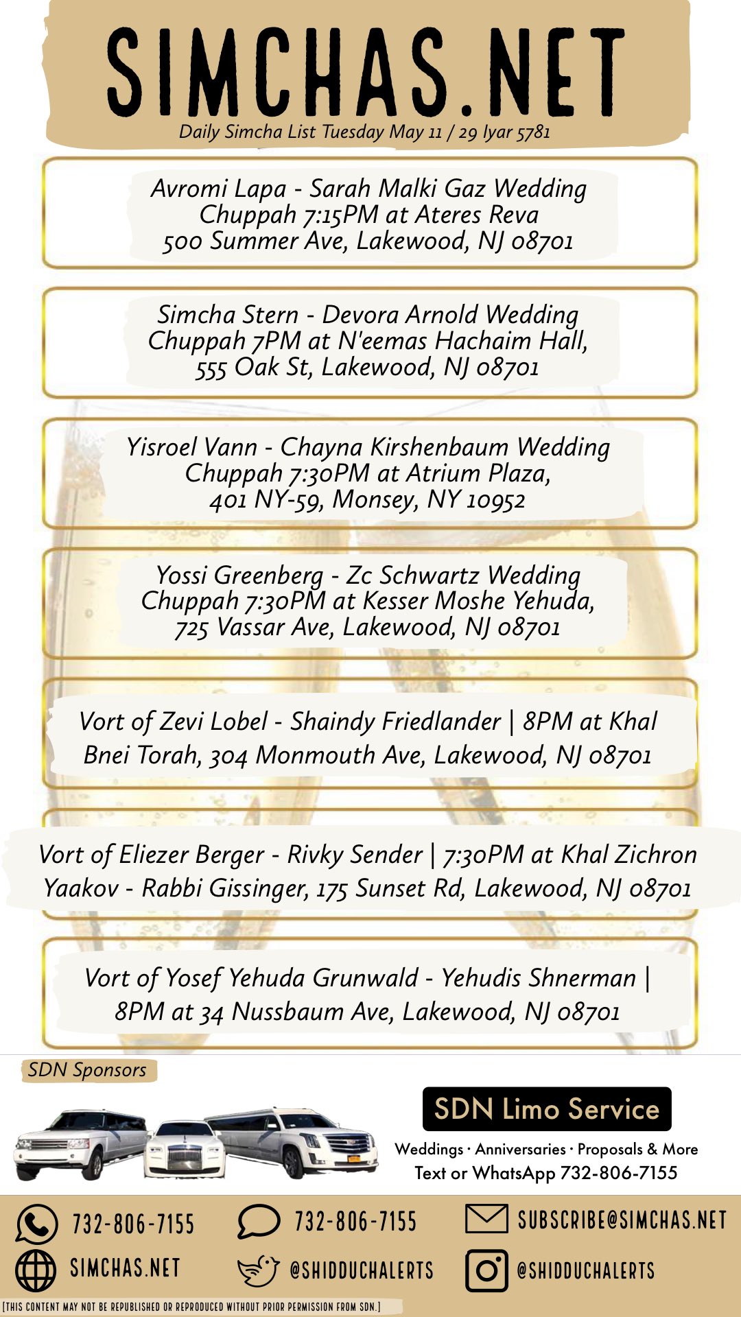 Simchas.net on Twitter: "• • • • • Today's Simcha List Also available on WhatsApp or our Website ...