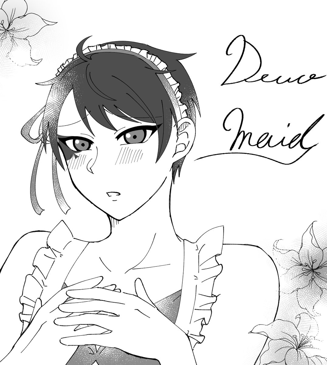 「メイド水着デュ。 メイドの日に関係してるのか謎だしメイドの日三日前だし公共の場に水着デュを晒していいのかもわからない… 」傾き。の漫画