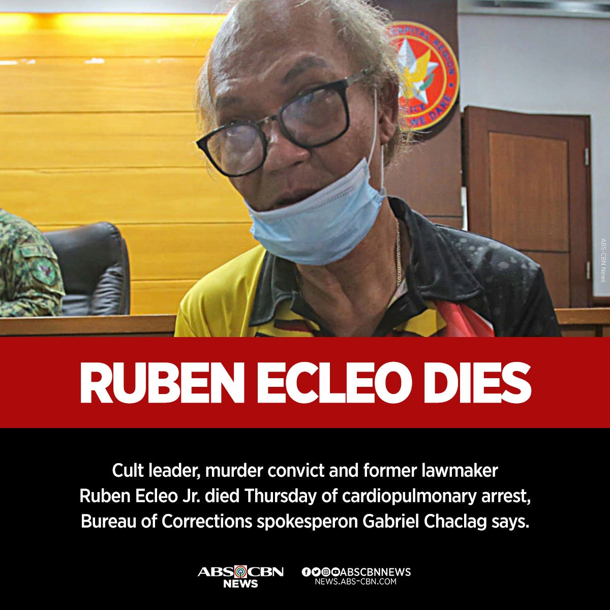 ABS-CBN News on Twitter: "Convicted murderer and cult leader Ruben Ecleo Jr. died Thursday ...