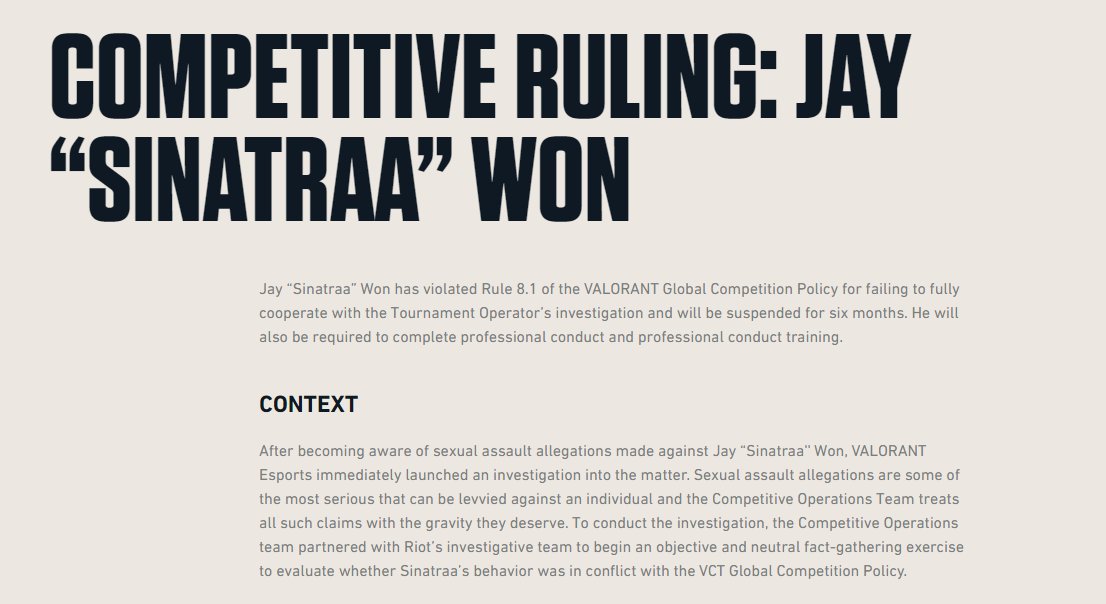 George Geddes on Twitter: "New: Riot Games has suspended Sinatraa for 6 months. "Jay “Sinatraa ...