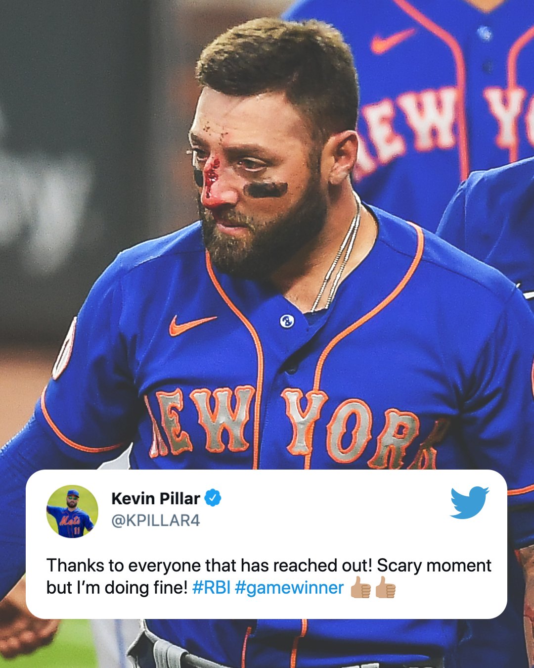 SportsCenter on Twitter: "Mets outfielder Kevin Pillar suffered multiple nasal fractures after ...