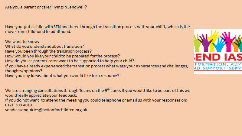 Sandwell SENDIASS on Twitter: "Parents and carers living in Sandwell ...