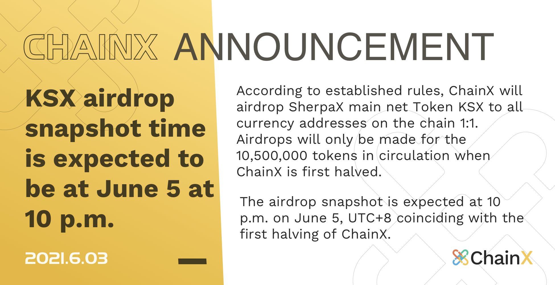 ChainX on Twitter: "Airdrop snapshot is in two days！…