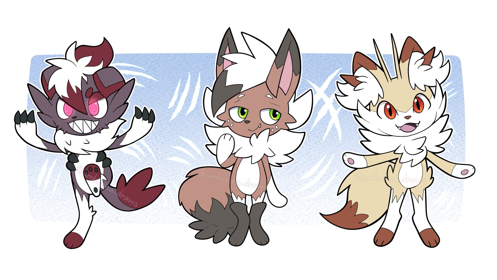 Amberlea - Comms Closed on Twitter: "Some sneaky lil fellas!🦊🐱🐺 Zorua / G. Meowth / Midnight ...