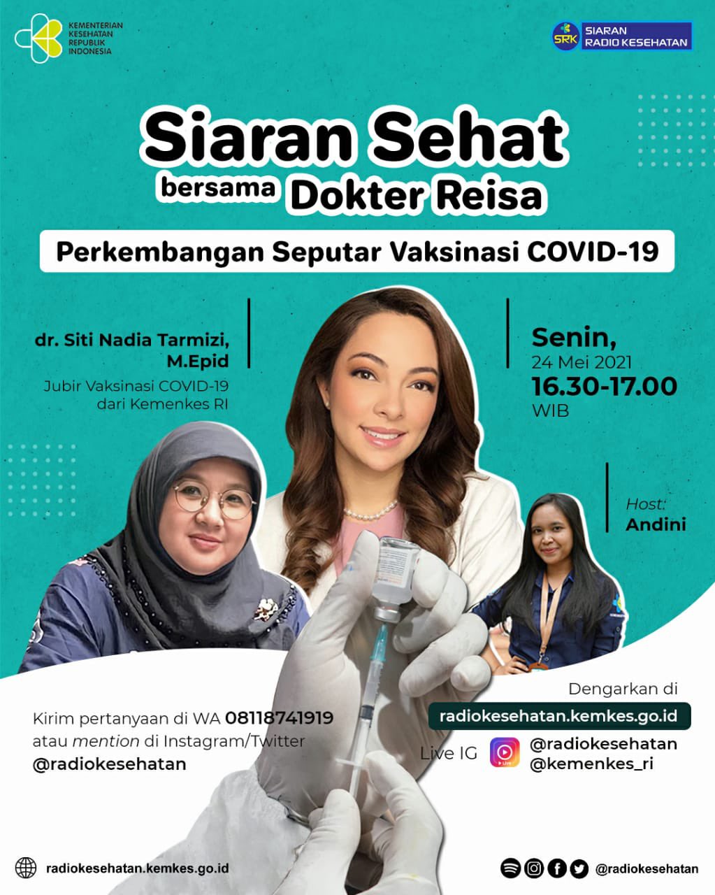 Kemenkes RI on Twitter: "#Healthies Saksikan Siaran Sehat bersama Dokter Reisa yang akan ...