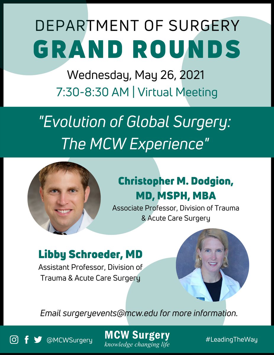 MCW Surgery on Twitter: "THIS WEDNESDAY: Drs. Chris Dodgion and Libby Schroeder will deliver ...