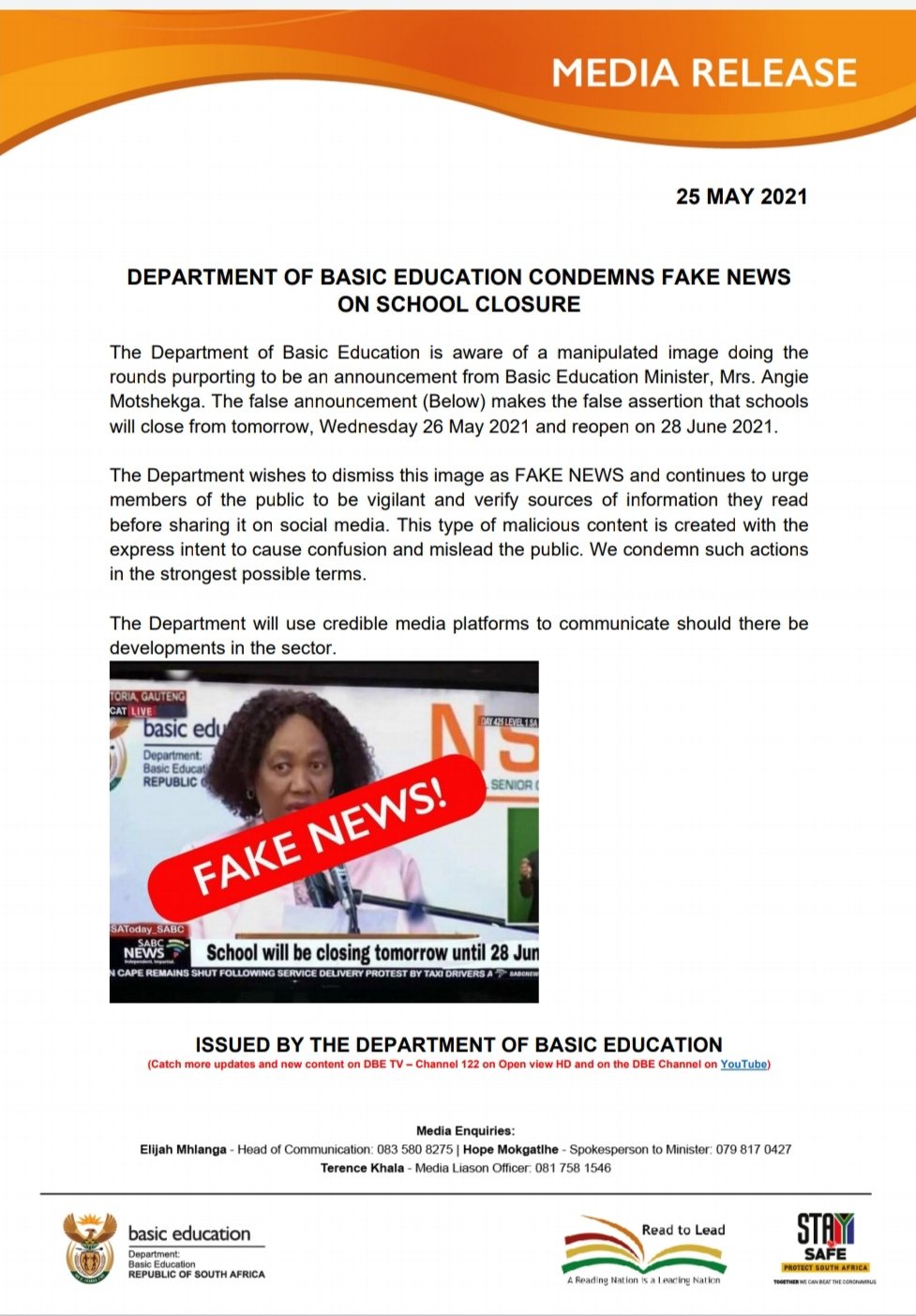 Dep. Basic Education on Twitter: "[MEDIA STATEMENT] The Department ...