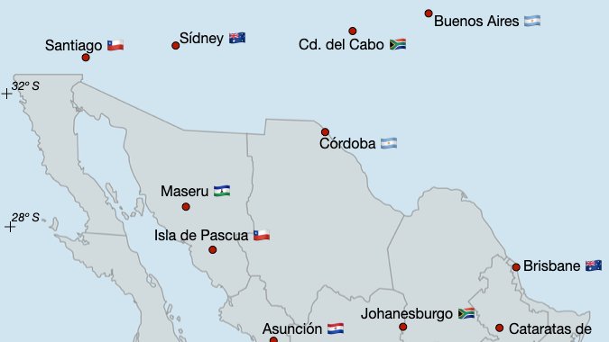Mapoteca de pZZ on Twitter: "Santiago, Sídney, Cd del Cabo y Buenos Aires se ubican mucho más al ...