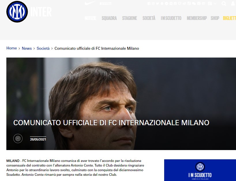 Fabrizio Biasin On Twitter Il Comunicato Dell Inter Sul Divorzio Con