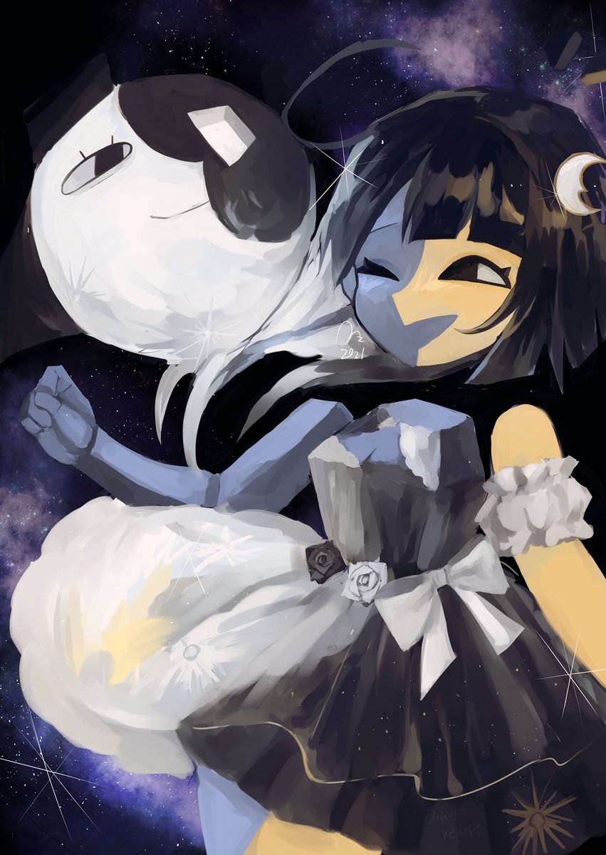 「ENA and Moon Dress 💙💛🤍 #ENA #Enafanar」| ̤͓̽ゾ̤͓̽mezoのイラスト