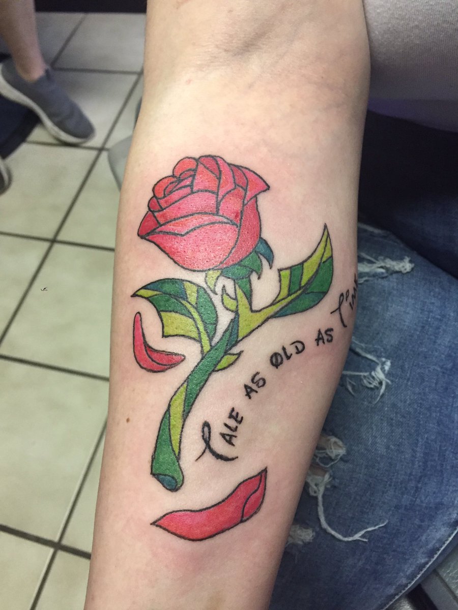 Beauty And The Beast Stained Glass Rose Tattoo