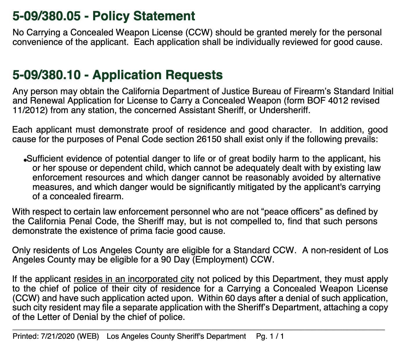 Concealed Carry Permit Letters