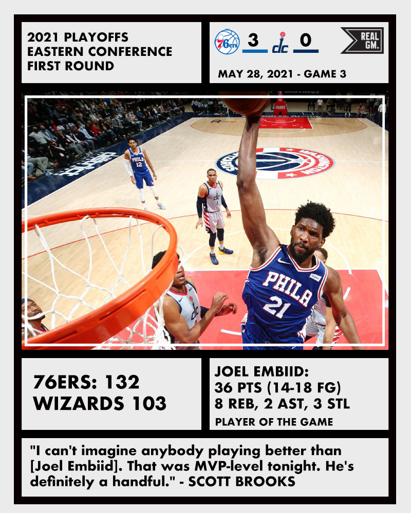 RealGM on Twitter: "One @NBA Playoff Snapshot: @sixers 132, @WashWizards 103 (Game 3). https://t ...