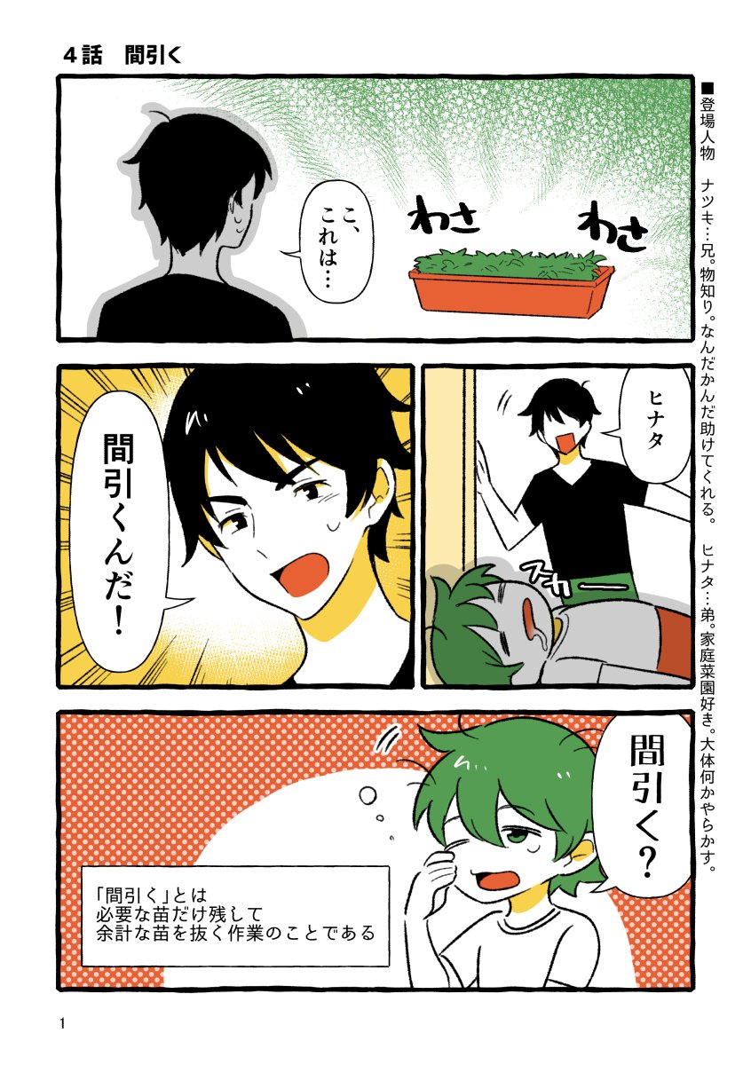 「歳の離れた兄弟が家庭菜園する話④ 間引く 」ナガラヨリ🍅関コミ【L-02】/COMITIA152【て04b】の漫画