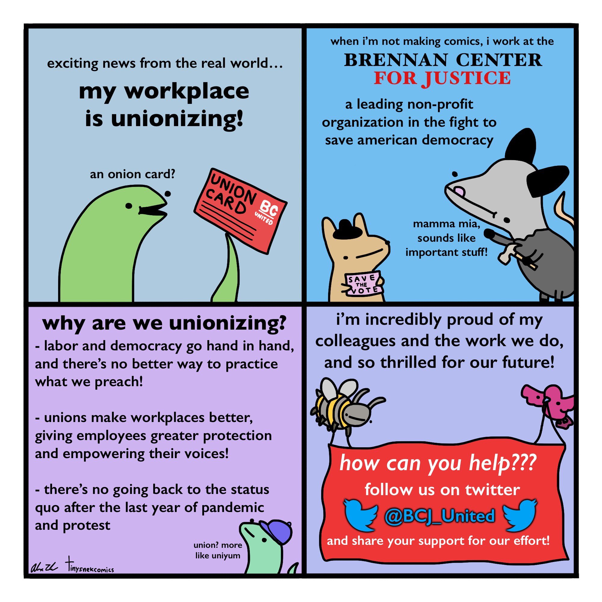 tiny snek comics on Twitter: "important (and very real) news alert - we’re unionizing! i could ...